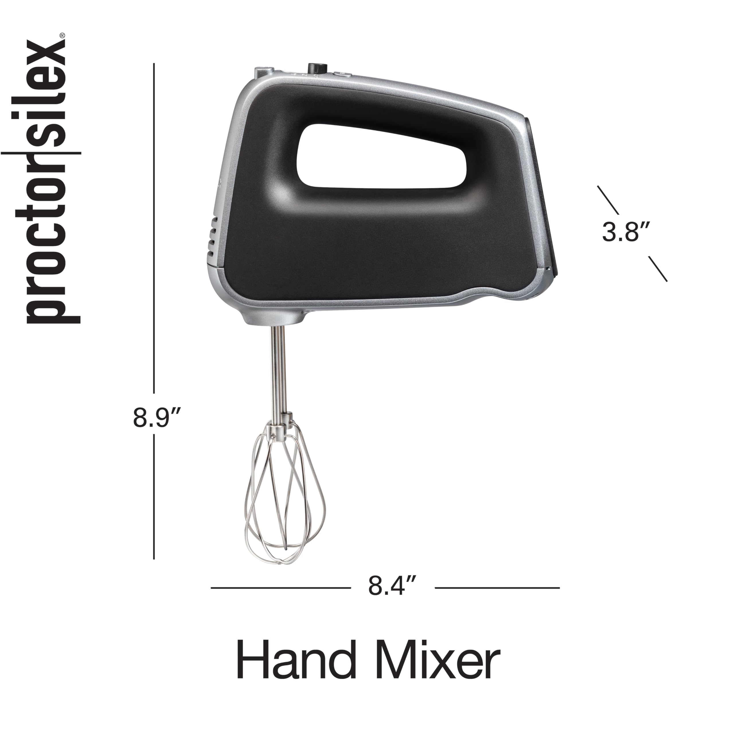 Proctor Silex 5-Speed + Boost Electric Hand Mixer with Powerful 1.3 Amp DC Motor For Effortless Mixing & Consistent Speed in Thick Ingredients, Slow Start, Silver (62501)