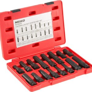 Neiko 02457A Lug-Nut Key Set, Wheel-Lock Removal Tool Kit for Aftermarket and Factory Wheel Tire Keys, SAE and Metric Lug Sockets, 16 Pieces