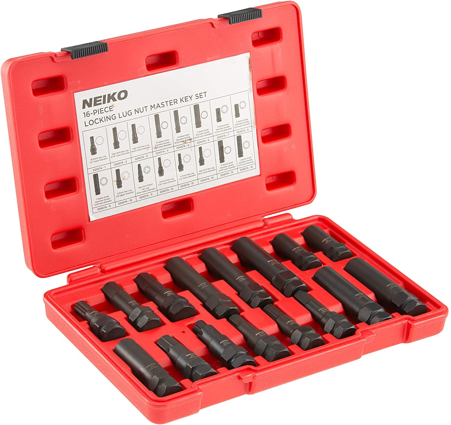 Neiko 02457A Lug-Nut Key Set, Wheel-Lock Removal Tool Kit for Aftermarket and Factory Wheel Tire Keys, SAE and Metric Lug Sockets, 16 Pieces