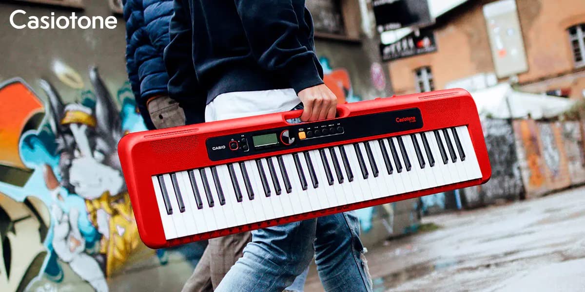 Casio Casiotone CT-S200 61-Key Portable Digital Keyboard - Red Bundle with Adjustable Stand, Bench, Headphone, Sustain Pedal, Instructional Book, Austin Bazaar Instructional DVD, and Polishing Cloth