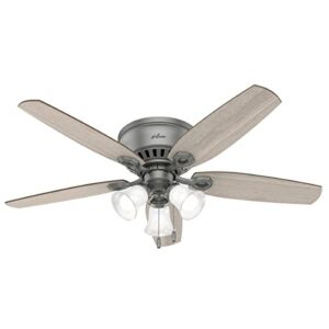 hunter fan company, 51113, 52 inch builder matte silver low profile ceiling fan with led light kit and pull chain