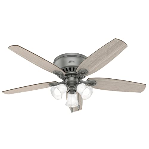 Hunter Fan Company, 51113, 52 inch Builder Matte Silver Low Profile Ceiling Fan with LED Light Kit and Pull Chain