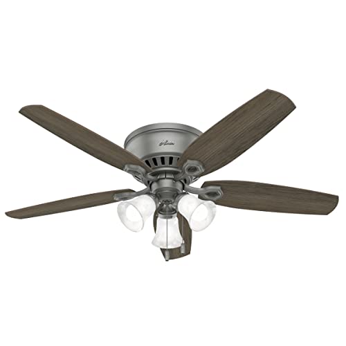 Hunter Fan Company, 51113, 52 inch Builder Matte Silver Low Profile Ceiling Fan with LED Light Kit and Pull Chain