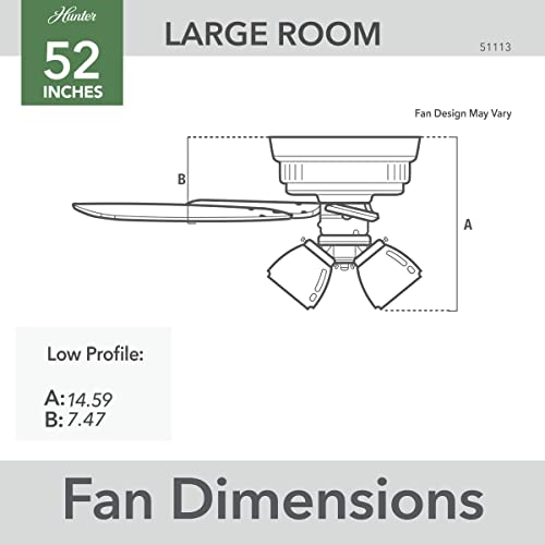 Hunter Fan Company, 51113, 52 inch Builder Matte Silver Low Profile Ceiling Fan with LED Light Kit and Pull Chain