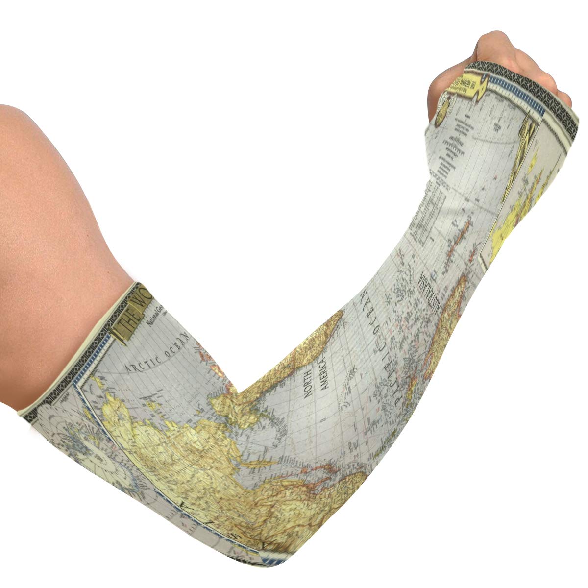 WELLDAY World Map Painting Arm Sleeves with Thumb Hole UV Sun Protection Cooling for Driving Cycling Golf Fishing