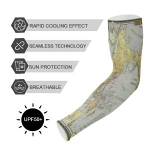 WELLDAY World Map Painting Arm Sleeves with Thumb Hole UV Sun Protection Cooling for Driving Cycling Golf Fishing