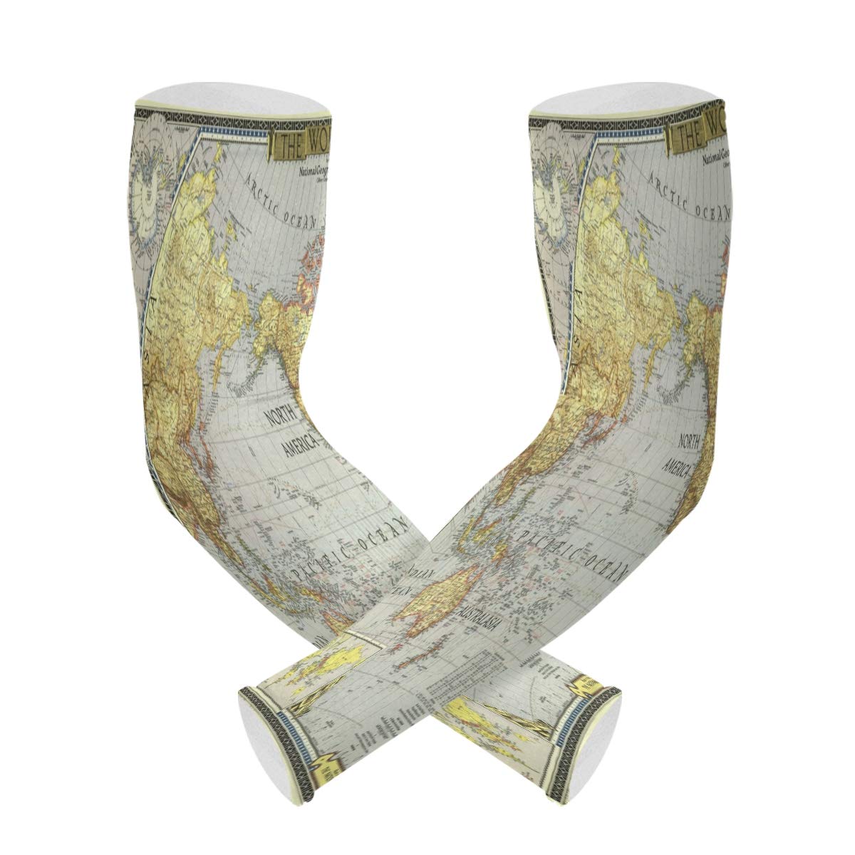 WELLDAY World Map Painting Arm Sleeves with Thumb Hole UV Sun Protection Cooling for Driving Cycling Golf Fishing