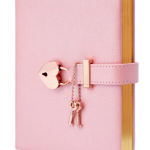 CAGIE Lock Diary for Girls with 2 Keys, Diary with Lock for Girls ages 8-12, Heart-Shaped Locked Journal for Women, Gold Edged Pages 5.3 x 7 Inch