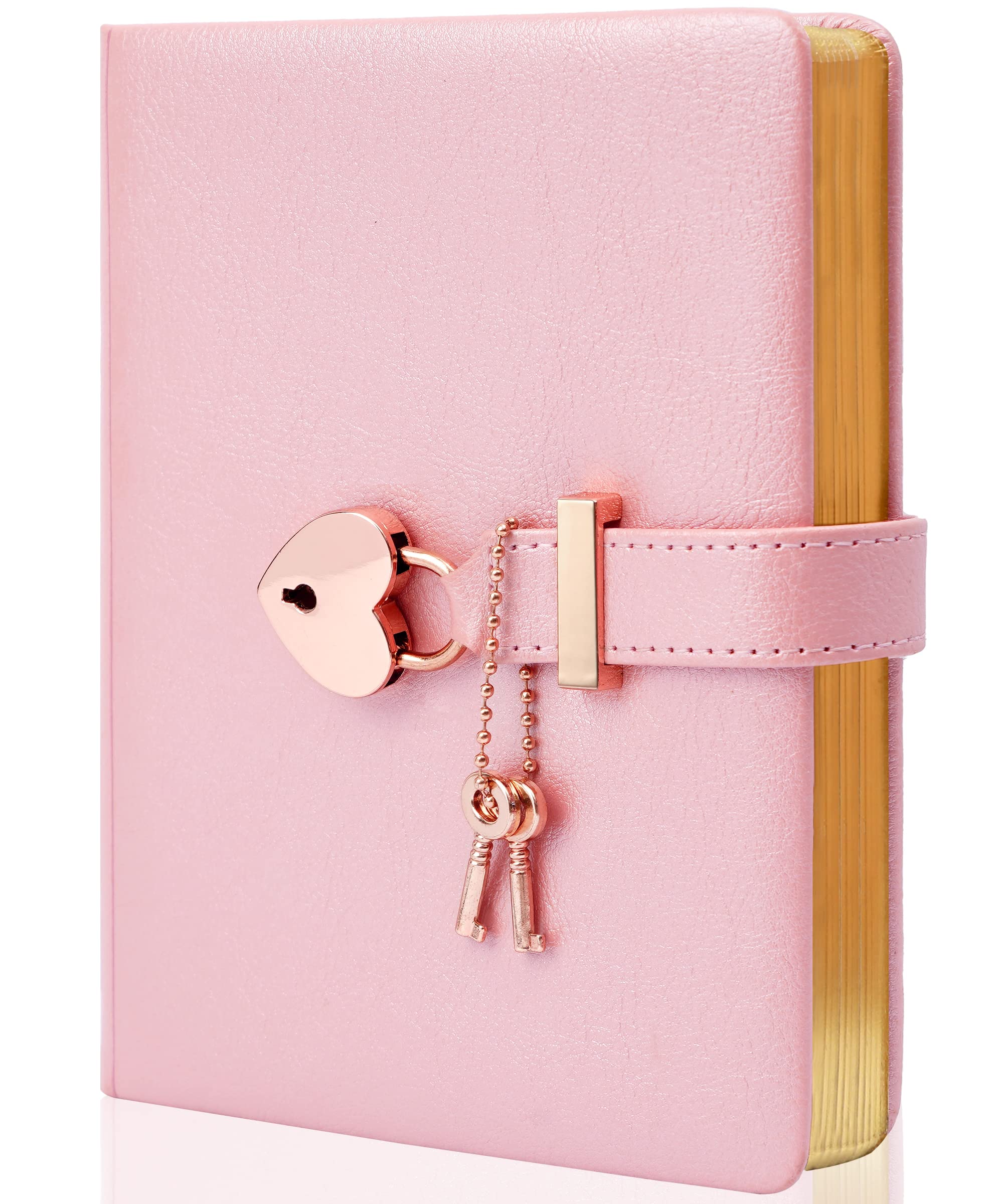 CAGIE Lock Diary for Girls with 2 Keys, Diary with Lock for Girls ages 8-12, Heart-Shaped Locked Journal for Women, Gold Edged Pages 5.3 x 7 Inch