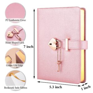 CAGIE Lock Diary for Girls with 2 Keys, Diary with Lock for Girls ages 8-12, Heart-Shaped Locked Journal for Women, Gold Edged Pages 5.3 x 7 Inch