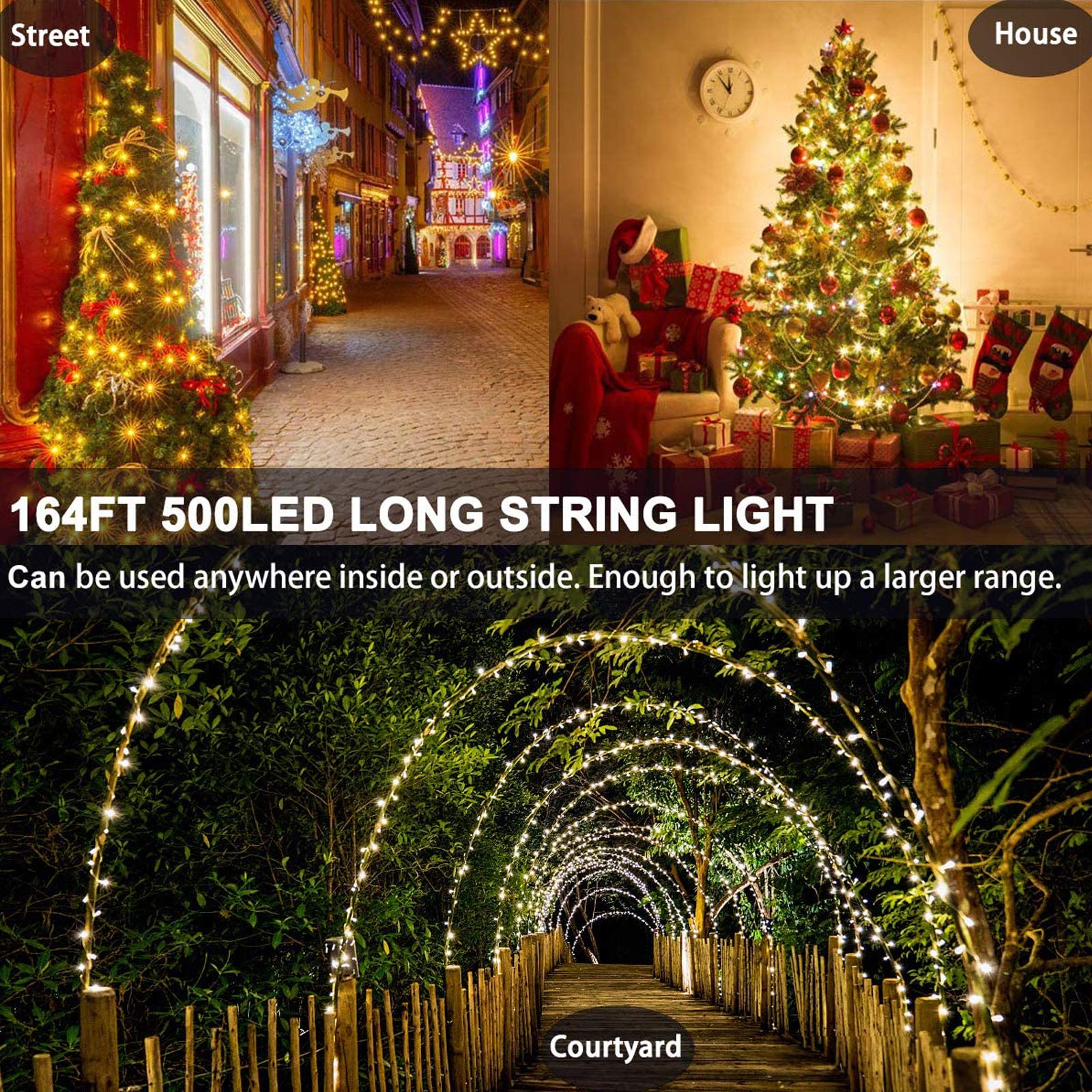 Haynery 500 LED Christmas String Lights Outdoor Indoor with Remote, 164FT Waterproof Extendable Christmas Lights Plug in Twinkle Lights for Christmas Tree Party Garden Decoration, Warm White