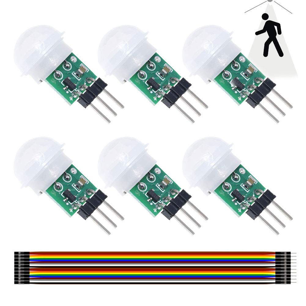 ALAMSCN 6PCS AM312 Mini IR Human Sensor Module HC-SR312 Pyroelectric PIR Infrared Motion Automatic Detector for Arduino + Dupont Wire