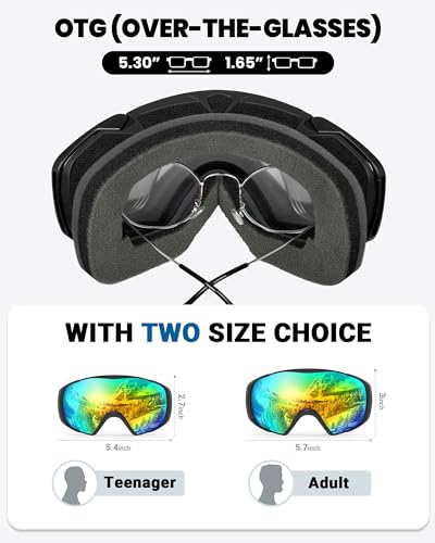 OutdoorMaster Ski Goggles with Cover Snowboard Snow Goggles OTG Anti-Fog for Youth Teenager