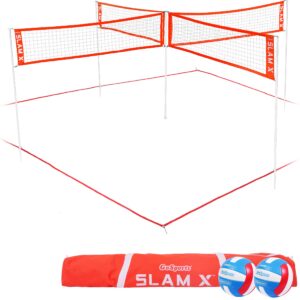 gosports slam x huge 21 ft x 21 ft 4 way volleyball game set - ultimate backyard & beach game for kids and adults