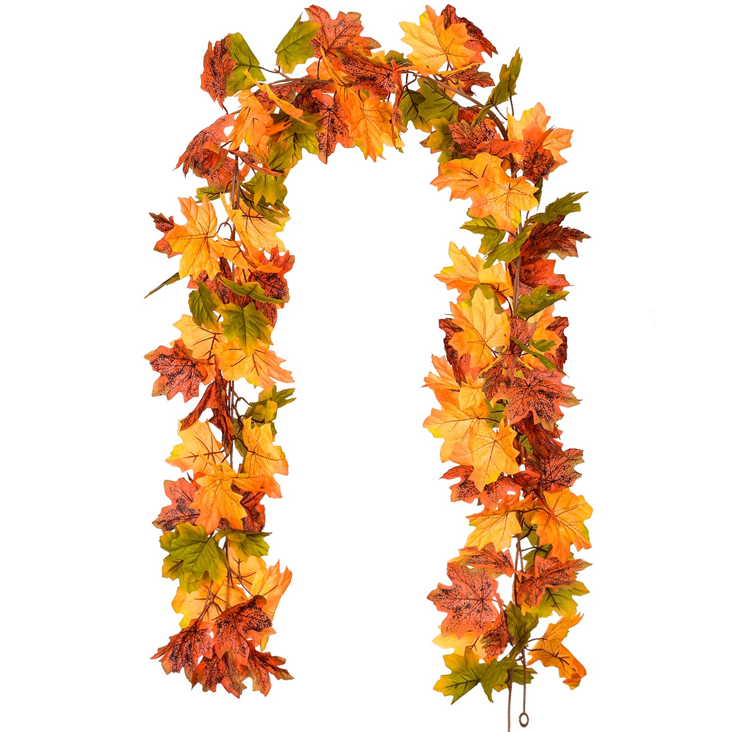 Artiflr 2 Pack Fall Maple Leaf Garland Artificial Maple Garland, Autumn Hanging Fall Leave Vines for Indoor Outdoor Wedding Thanksgiving Dinner Party Decor