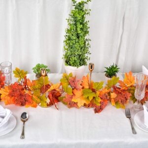 Artiflr 2 Pack Fall Maple Leaf Garland Artificial Maple Garland, Autumn Hanging Fall Leave Vines for Indoor Outdoor Wedding Thanksgiving Dinner Party Decor