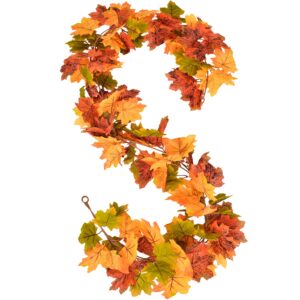 Artiflr 2 Pack Fall Maple Leaf Garland Artificial Maple Garland, Autumn Hanging Fall Leave Vines for Indoor Outdoor Wedding Thanksgiving Dinner Party Decor