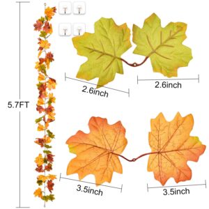 Artiflr 2 Pack Fall Maple Leaf Garland Artificial Maple Garland, Autumn Hanging Fall Leave Vines for Indoor Outdoor Wedding Thanksgiving Dinner Party Decor