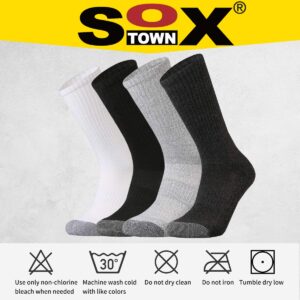 SOX TOWN Unisex Cushioned Crew Training Athletic Socks Men & Women with Combed Cotton Moisture Wicking Breathable Performance(DarkGrey M)