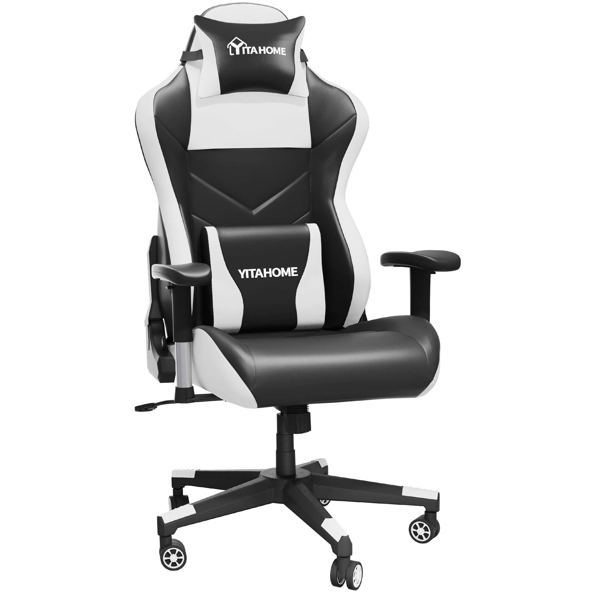 YITAHOME Massage Gaming Chair Big and Tall 350lbs Heavy Duty Ergonomic Video Game Chair High Back Office Computer Chair Racing Style with Headrest and Lumbar Support,White