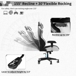 YITAHOME Massage Gaming Chair Big and Tall 350lbs Heavy Duty Ergonomic Video Game Chair High Back Office Computer Chair Racing Style with Headrest and Lumbar Support,White