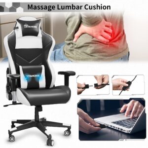 YITAHOME Massage Gaming Chair Big and Tall 350lbs Heavy Duty Ergonomic Video Game Chair High Back Office Computer Chair Racing Style with Headrest and Lumbar Support,White