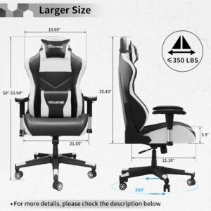 YITAHOME Massage Gaming Chair Big and Tall 350lbs Heavy Duty Ergonomic Video Game Chair High Back Office Computer Chair Racing Style with Headrest and Lumbar Support,White