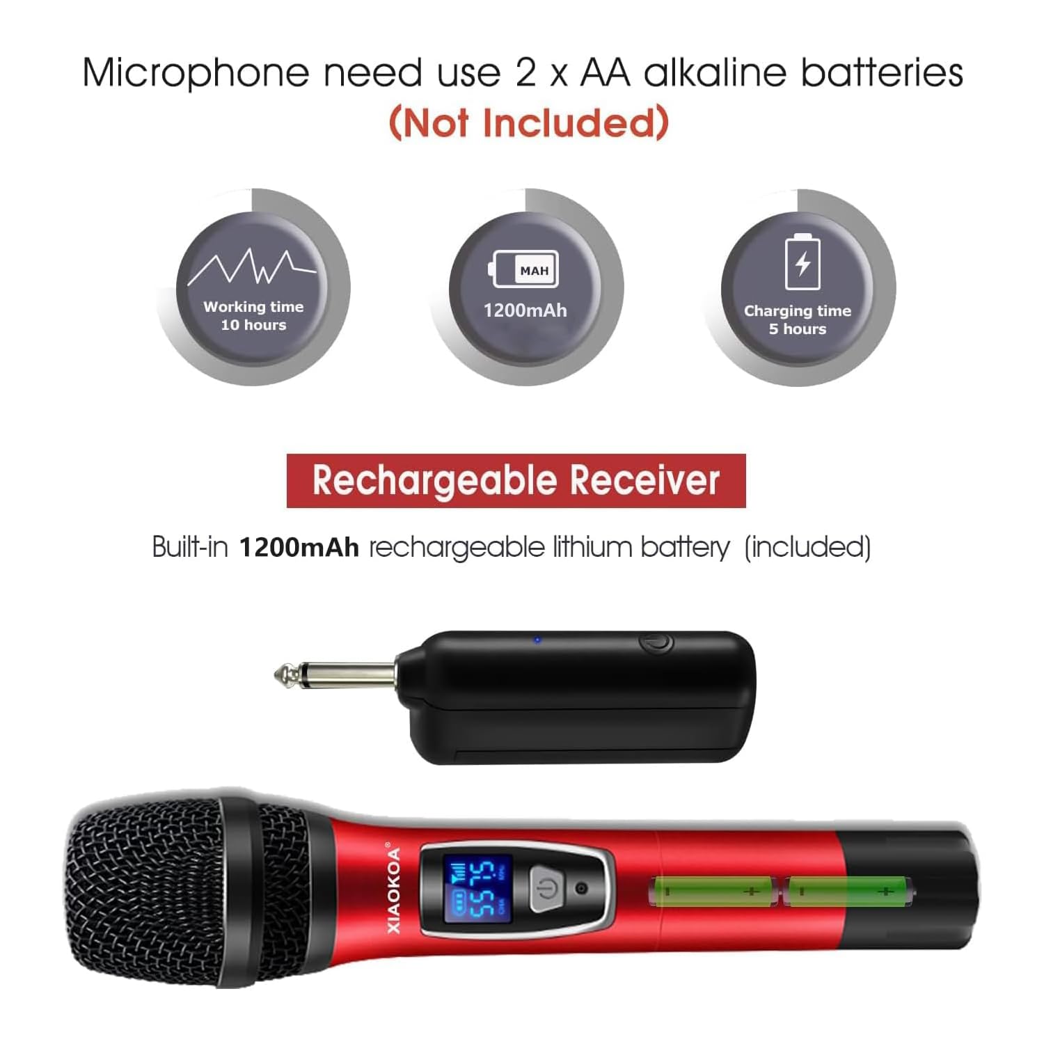 XIAOKOA Handheld Wireless Microphones,Professional UHF Karaoke Microphone,160ft Range,Ideal for Singing,Home Party,Church,Compatible with Voice Amplifier, PA System