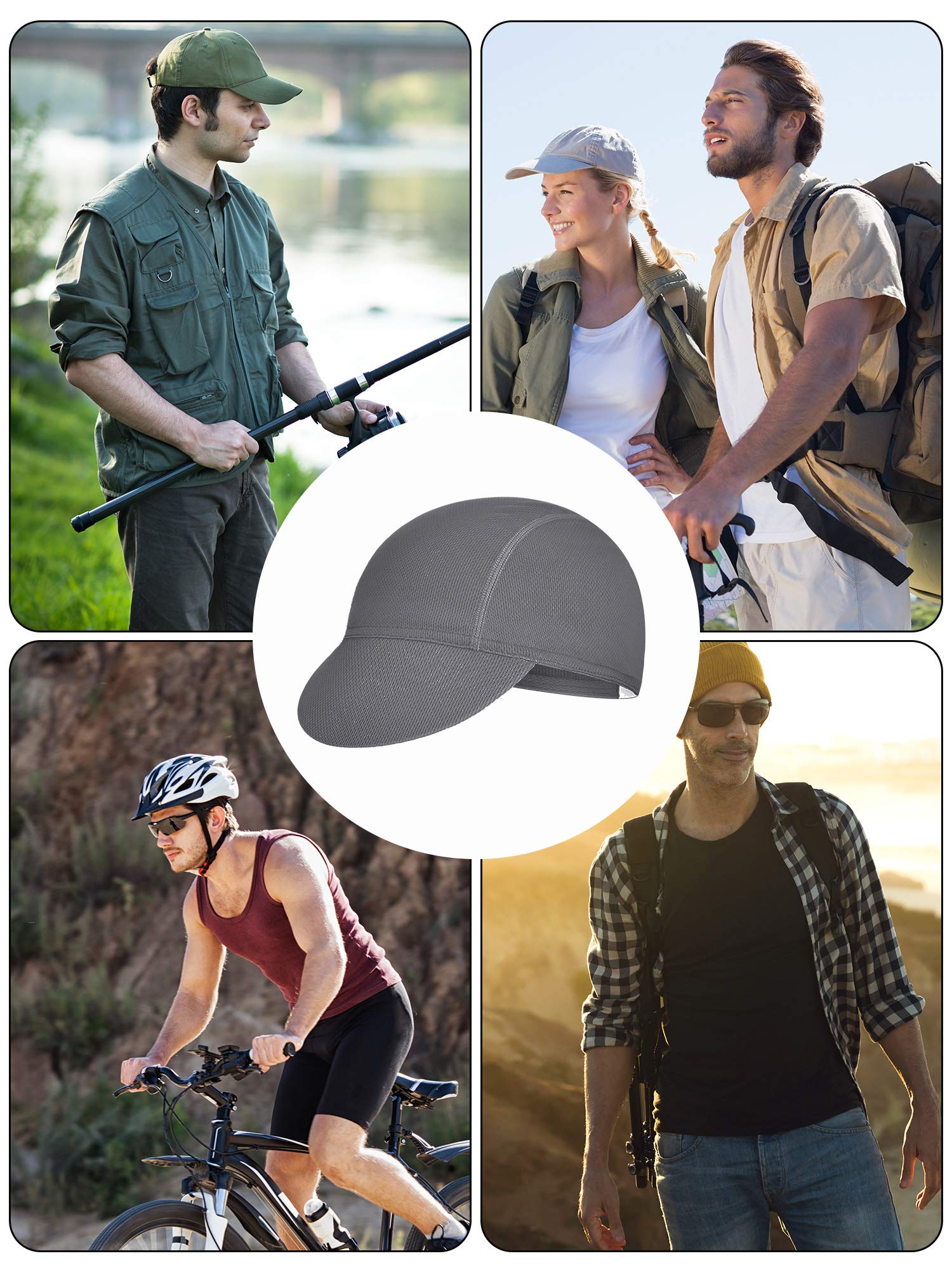 4 Pieces Summer Unisex Cycling Cap Breathable Bicycle Caps Sweat-Absorbing Biking Caps for Women Men Running Outdoor Sports (White, Grey, Black)