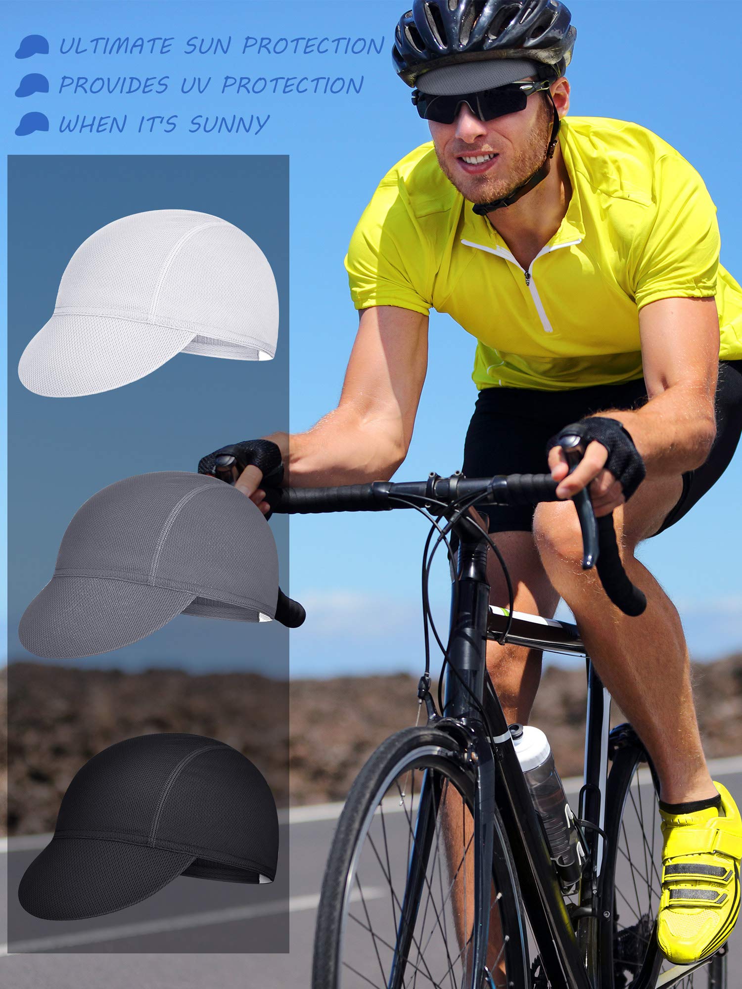 4 Pieces Summer Unisex Cycling Cap Breathable Bicycle Caps Sweat-Absorbing Biking Caps for Women Men Running Outdoor Sports (White, Grey, Black)