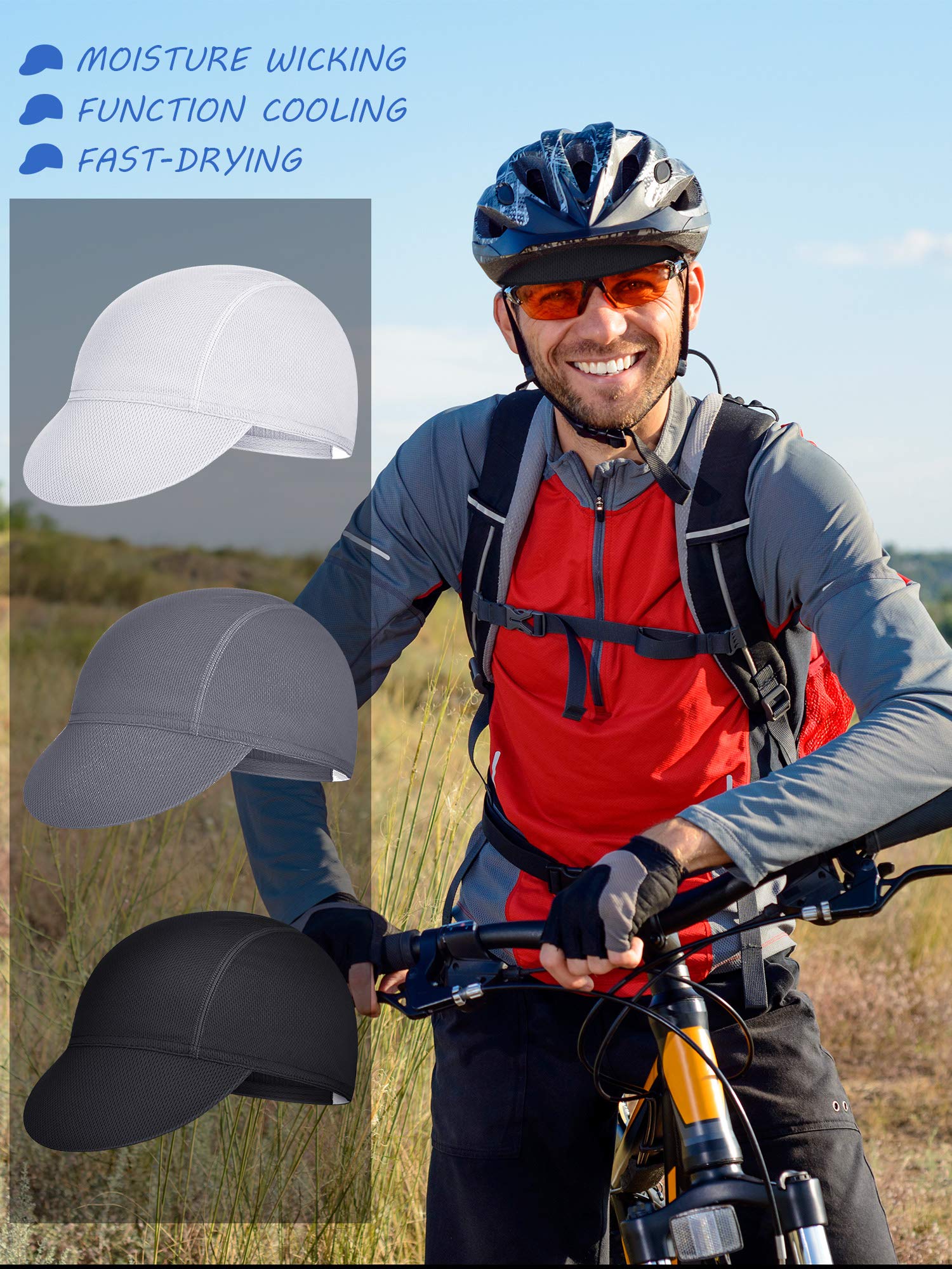 4 Pieces Summer Unisex Cycling Cap Breathable Bicycle Caps Sweat-Absorbing Biking Caps for Women Men Running Outdoor Sports (White, Grey, Black)