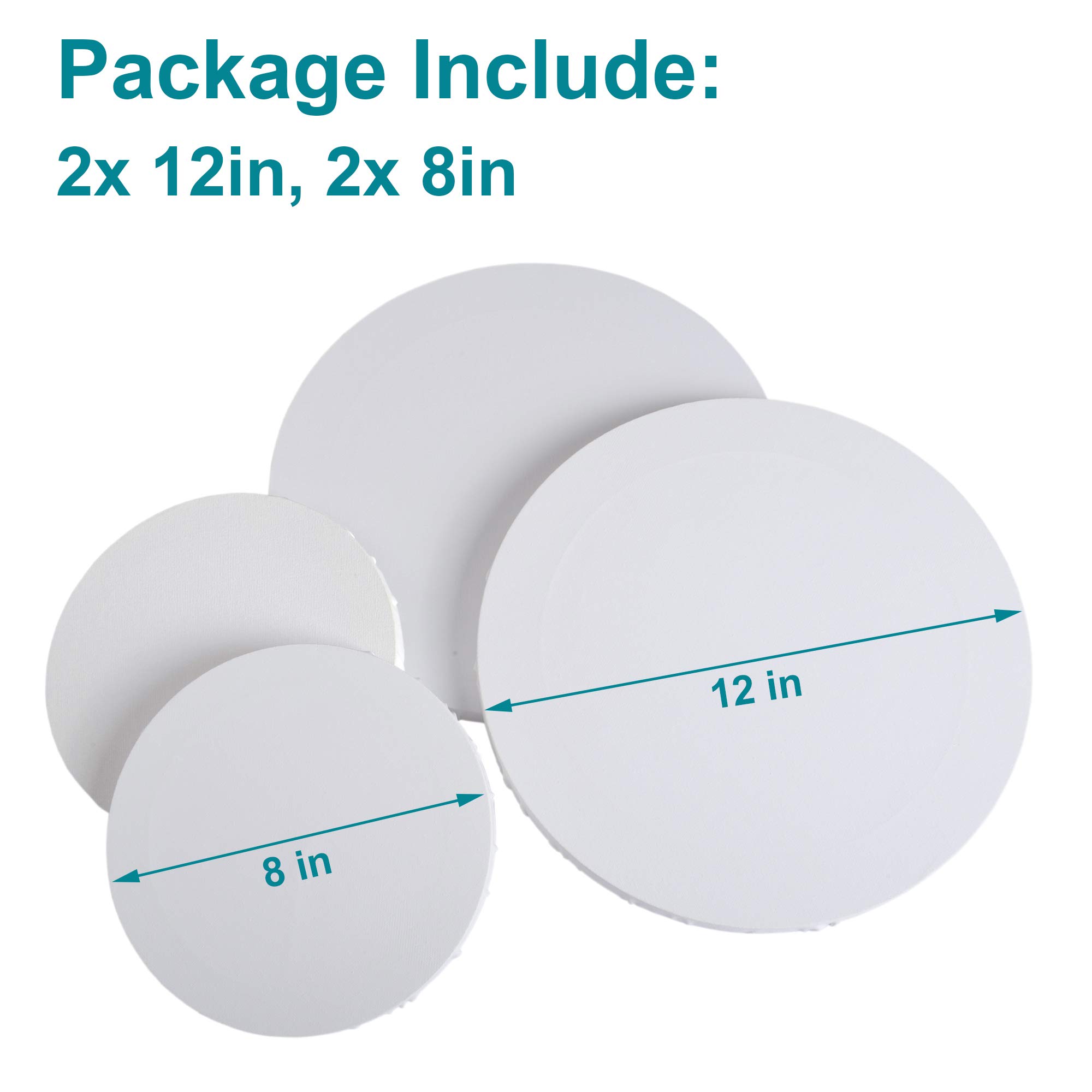 IVON 4pcs Round Canvas, 12'' & 8'' Professional Stretched Circle Canvas Board for Painting, Acrylic Pouring