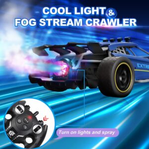 tomser RC Car, Fog Racer Remote Control Car for Kids Racing Hobby Toy with Rear Fog Stream 1:12 4WD Crawler Toy Car Model Vehicle for Boy Girl Adults LED Light Monster Truck with Rechargeable Battery