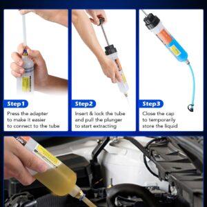 Orion Motor Tech 200mL Manual Fluid Extractor and Filler, Syringe Style Pump for Power Steering Transmission Gear Oil & Brake Fluid Changes, Hand Vacuum Pump for ATV Boat Automotive Fluid Extraction