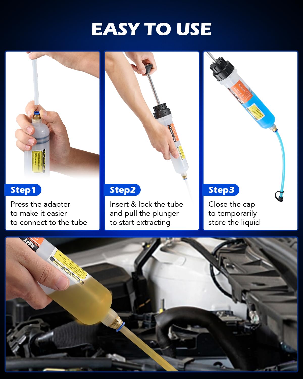 Orion Motor Tech 200mL Manual Fluid Extractor and Filler, Syringe Style Pump for Power Steering Transmission Gear Oil & Brake Fluid Changes, Hand Vacuum Pump for ATV Boat Automotive Fluid Extraction