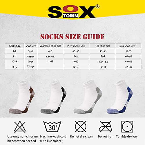 SOX TOWN Moisture Wicking Performance Work Boots Heavy Cushion Low Cut Socks Men 10 Pack(White XL)13-15