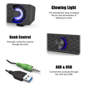 Smalody Small Computer Speakers for Desktop Gaming Monitor, PC Speakers for Desktop Monitor, Computer Speaker Wired USB Powered, Mini Soundbar with Cool Led Light Effect