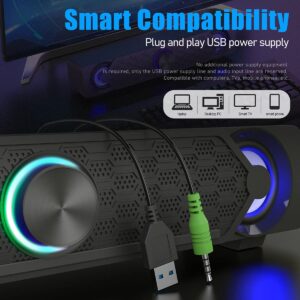 Smalody Small Computer Speakers for Desktop Gaming Monitor, PC Speakers for Desktop Monitor, Computer Speaker Wired USB Powered, Mini Soundbar with Cool Led Light Effect