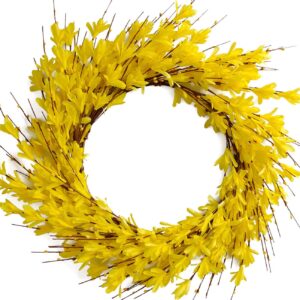 bibelot 20inch artificial forsythia flower wreath spring summer fall wreath silk leaves wreath for front door wreath porch farmhouse patio garden home decor (yellow)