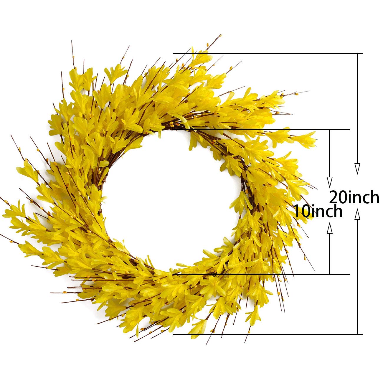 Bibelot 20inch Artificial Forsythia Flower Wreath Spring Summer Fall Wreath Silk Leaves Wreath for Front Door Wreath Porch Farmhouse Patio Garden Home Decor (Yellow)