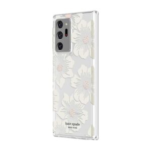 kate spade new york protective hardshell case (1-pc comold) for samsung note 20 ultra & samsung note 20 ultra 5g - hollyhock floral clear/cream with stones/cream bumper