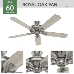 Hunter Fan Company, 51120, 60 inch Royal Oak Brushed Nickel Ceiling Fan and Handheld Remote