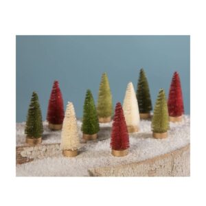 bethany lowe set/10 retro bottle brush christmas trees red white green tabletop decor