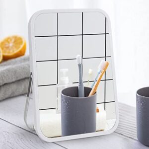 Tabletop Makeup Mirror,Square Desktop Foldable Vanity Mirror,8‘ Portable Folding Mirror with Metal Stand 90°Adjustable,Table Desk Standing Cosmetic Mirror Wall Hanging Dual-Purpose Small Mirror(Gray)