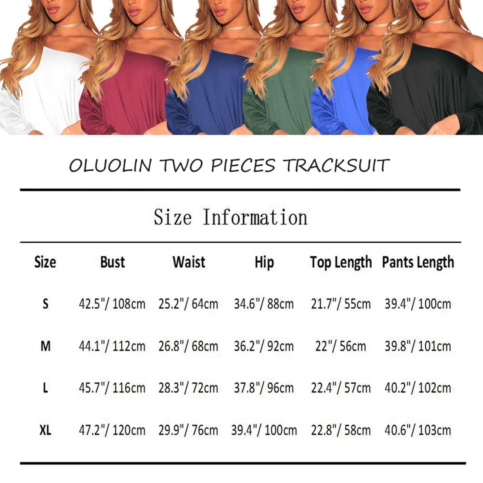 OLUOLIN Women's Sexy One Off Shoulder Long Sleeve Bodycon Pants Set Casual 2 Piece Outfits Tracksuit Stretchy Jumpsuit