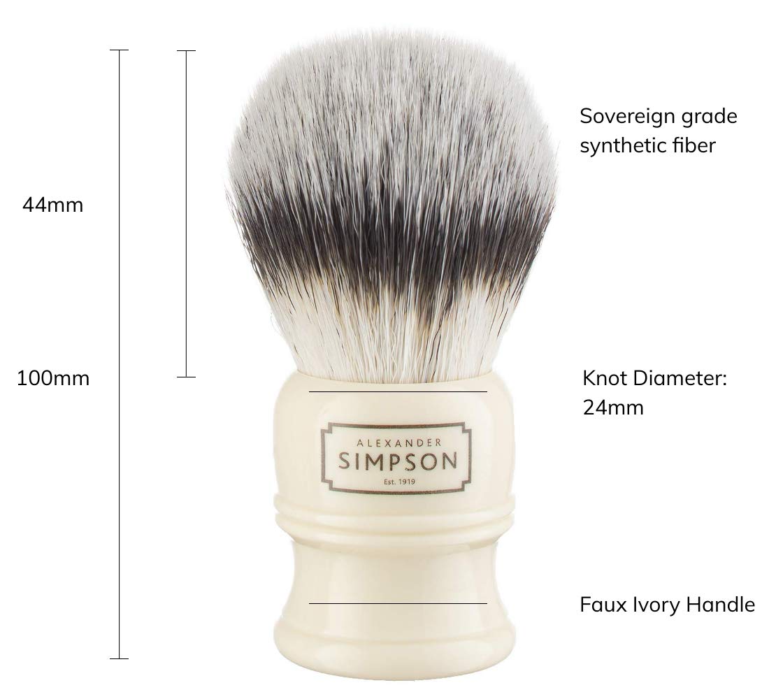 Alexander Simpson Trafalgar Synthetic Shaving Brush - Simpson Shaving Brushes - Faux Ivory Handle (T2)