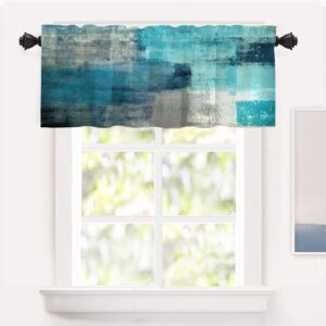 Shrahala Turquoise Teal Gray Kitchen Valances, Abstract Art Painting Modern Grey Hand Painted Half Window Curtain Window Treatment Multilayer Polyester Blackout for Living Room Bathroom 52 x 18 in