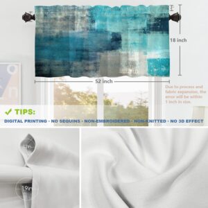 Shrahala Turquoise Teal Gray Kitchen Valances, Abstract Art Painting Modern Grey Hand Painted Half Window Curtain Window Treatment Multilayer Polyester Blackout for Living Room Bathroom 52 x 18 in