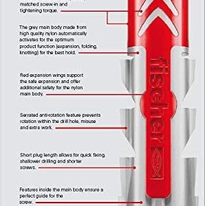 fischer DuoPower 3/16" x 1" S PH, Powerful Universal Plug with Panhead Screw, Intelligent 2-Component Technology for fastenings in Concrete, Bricks, Gypsum plasterboard, 50 Plugs & 50 Screws