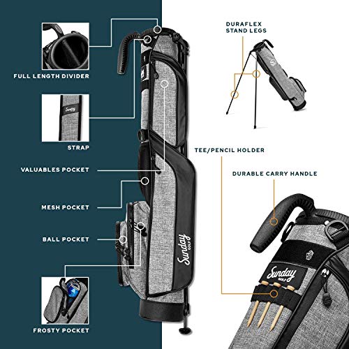 Sunday Golf Loma Bag – Holds 5 to 7 Clubs – Ultra Lightweight Sunday Carry Bag with Strap Stand – Golf Stand Bag for The Driving Range, Par 3 and Pitch n Putt Courses, 31 Inches Tall